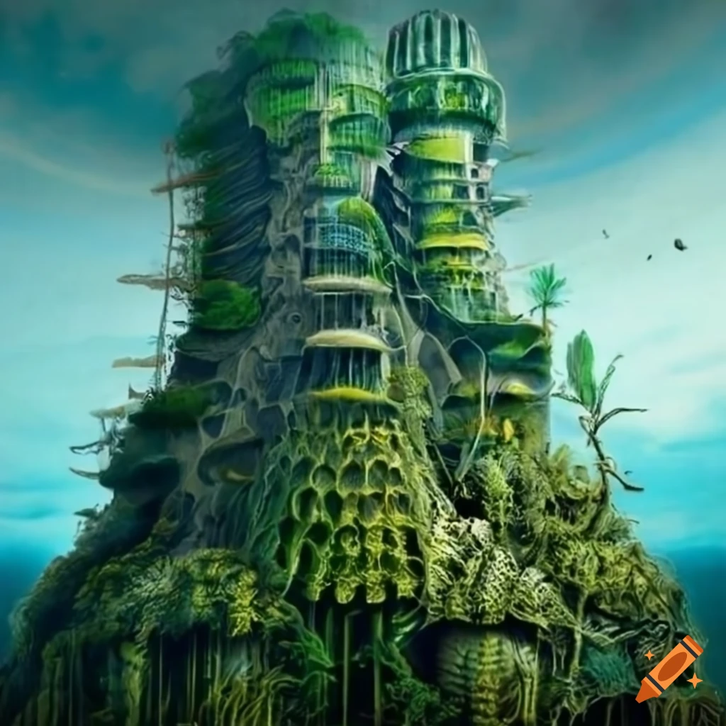 Futuristic landscape with unique plants