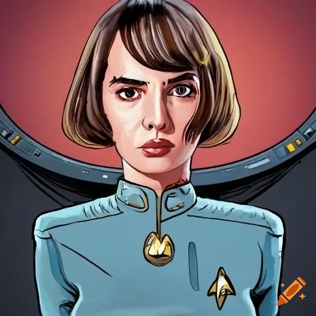 Cartoon of Maya Hawke as the captain of the starship Enterprise on Craiyon