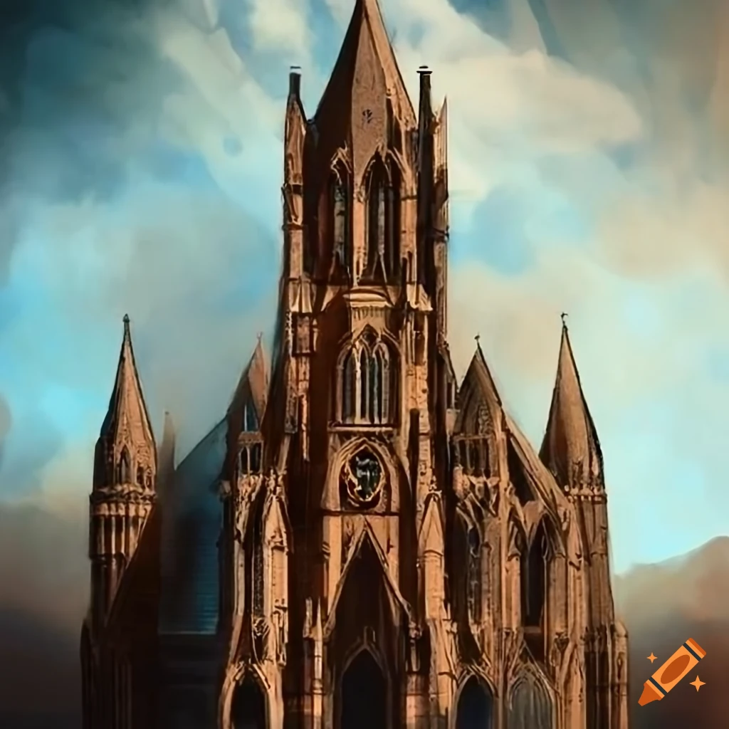Concept painting of a gothic revival church on Craiyon