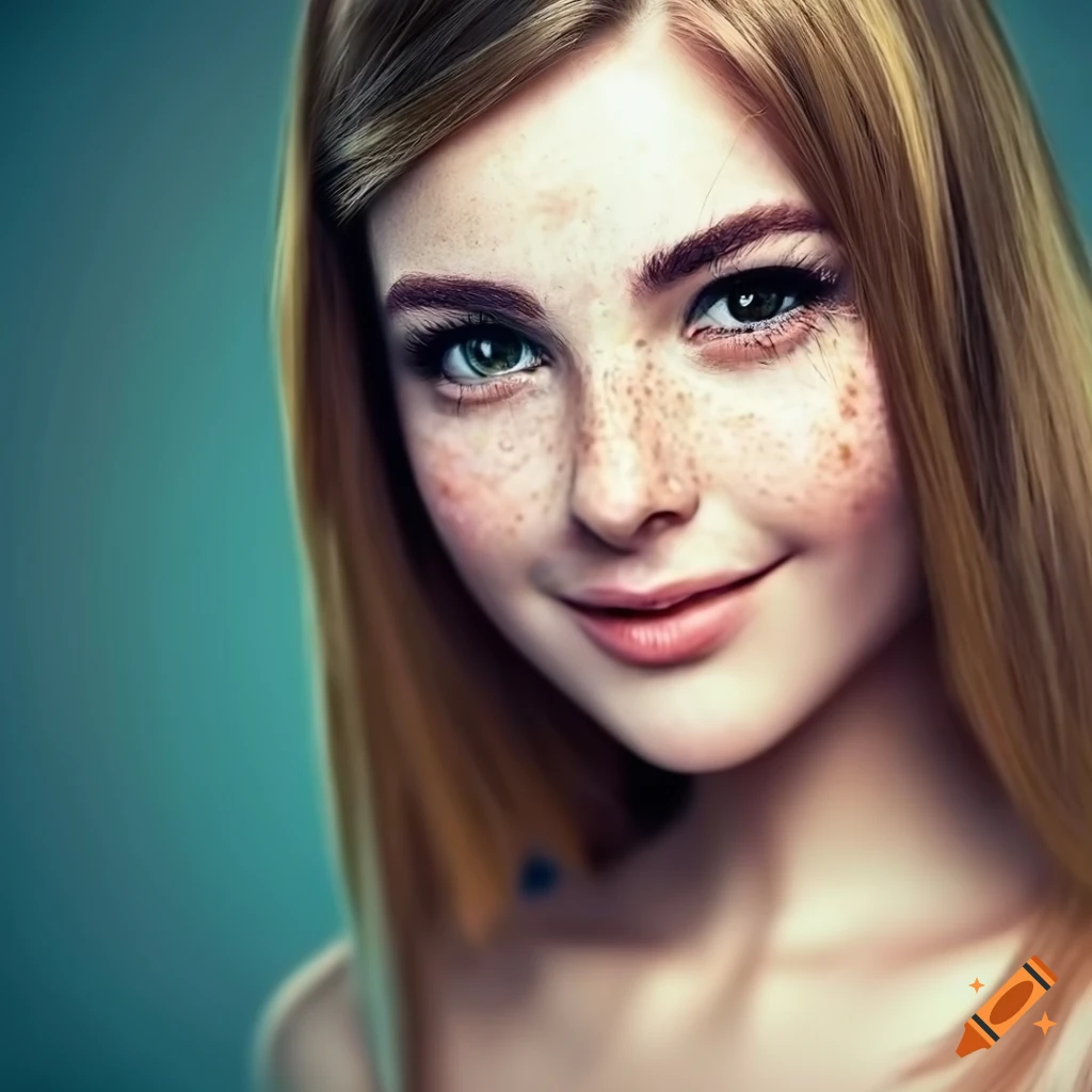 Portrait Of A Beautiful Woman With A Smile And Freckles On Craiyon