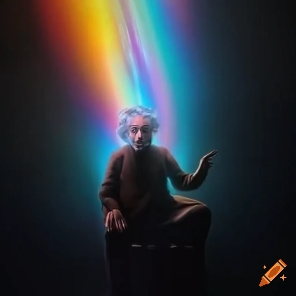 Artistic depiction of albert einstein riding a beam of light