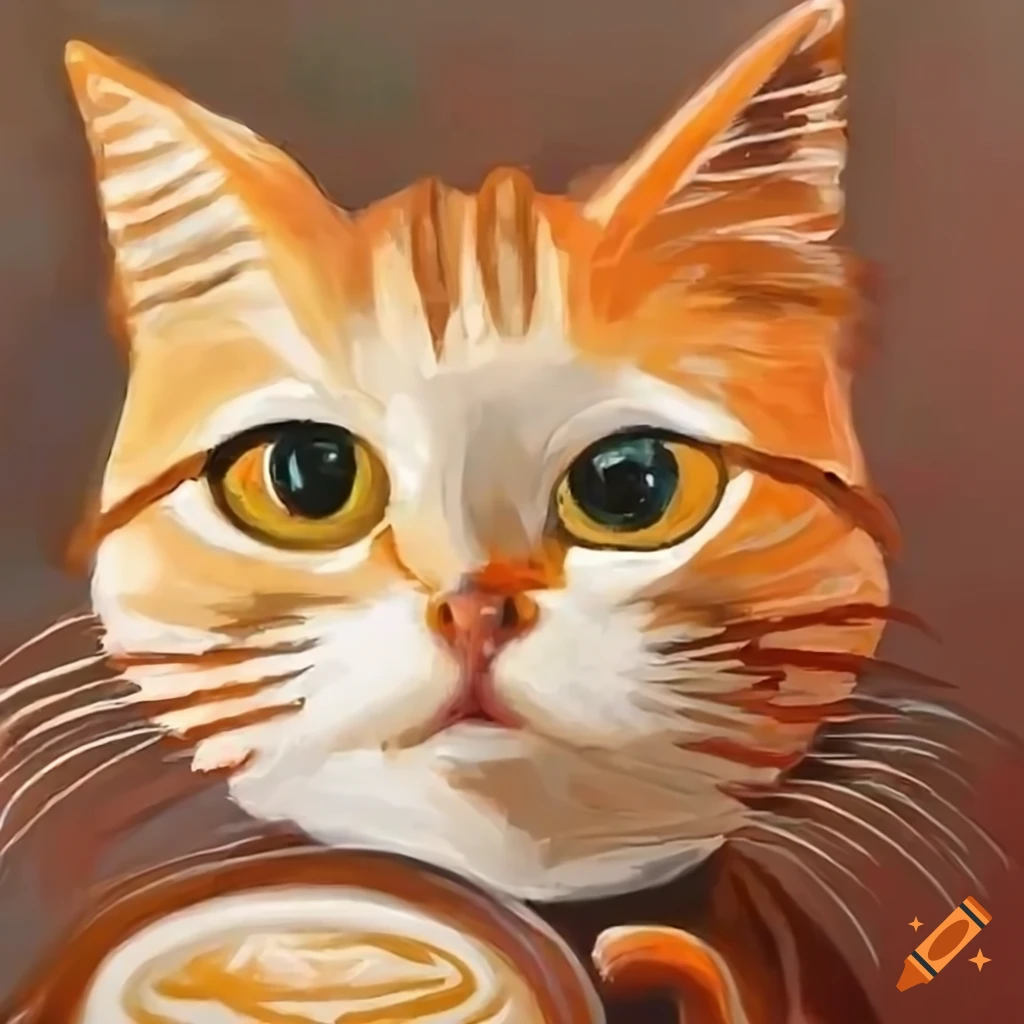 Surreal painting of a cat drinking coffee in fancy clothes on Craiyon