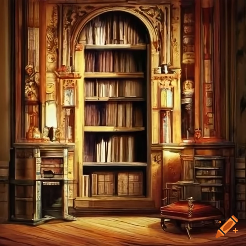 Fantasy library artwork on Craiyon