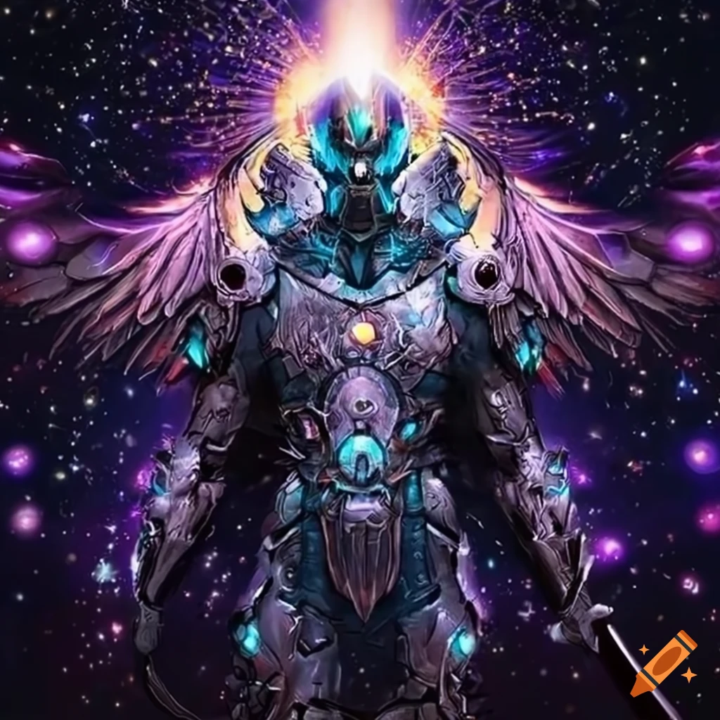 Cosmic knight with starry wings on Craiyon