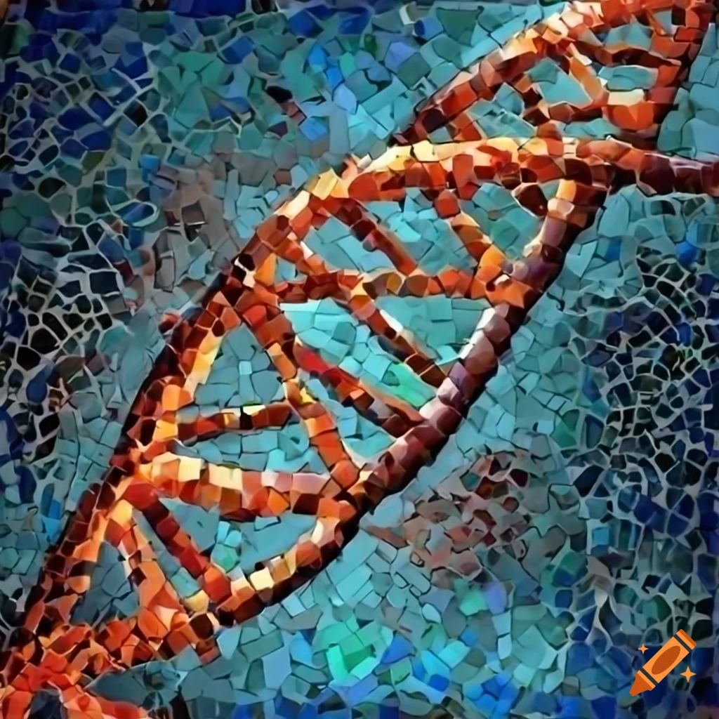 Mosaic art featuring a dna double helix on Craiyon