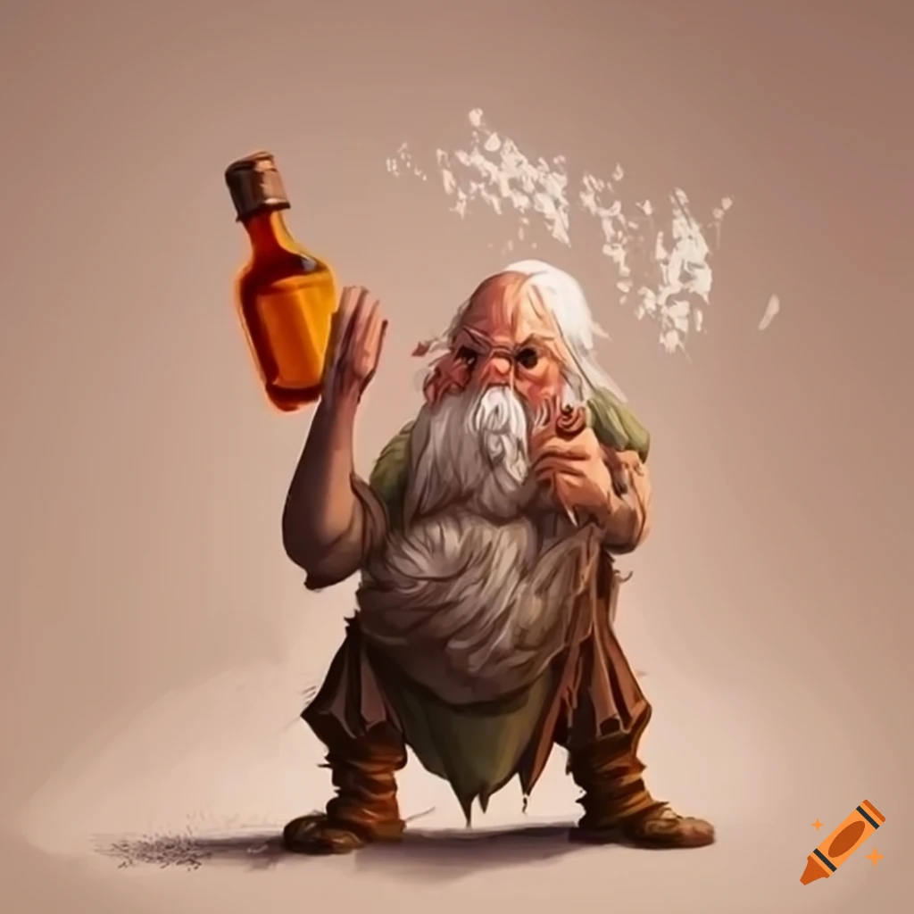 Dwarf with a bottle of rum and flour on Craiyon
