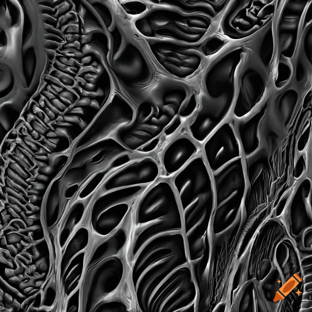 Seamless black and white biomechanical rib texture on Craiyon