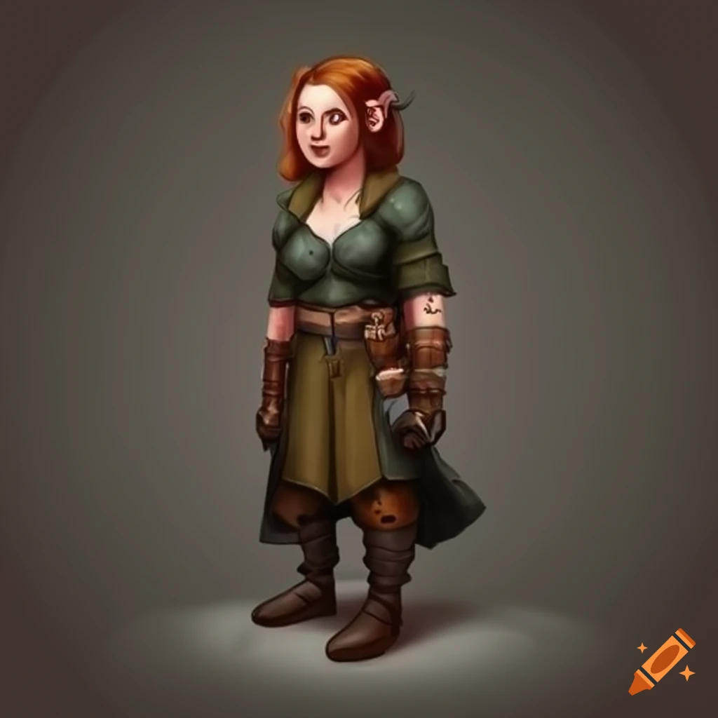 Full body illustration of a female halfling rogue on Craiyon