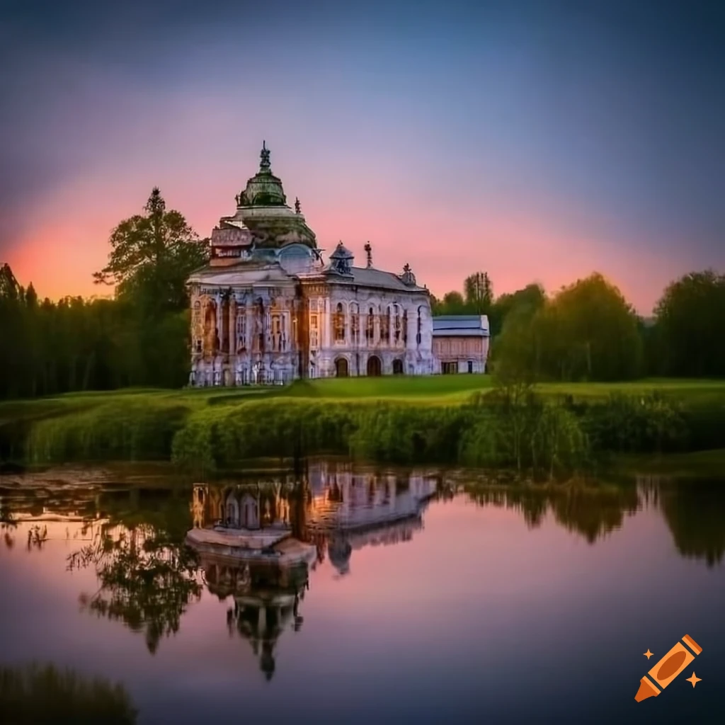 Neoclassical landscape with a river and garden on Craiyon