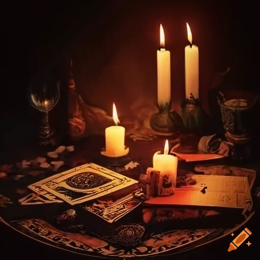 Chess and tarot cards on a table on Craiyon