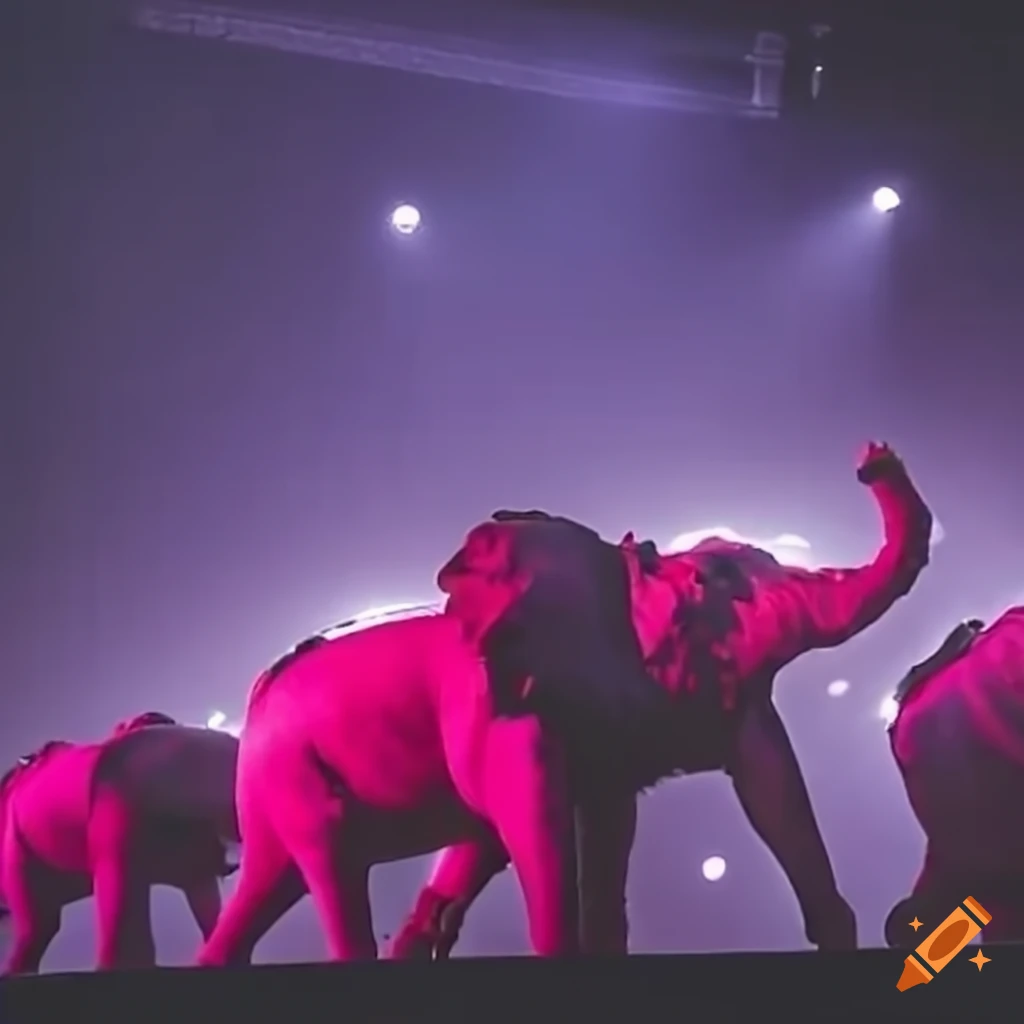 Pink elephants enjoying a concert in a theater on Craiyon