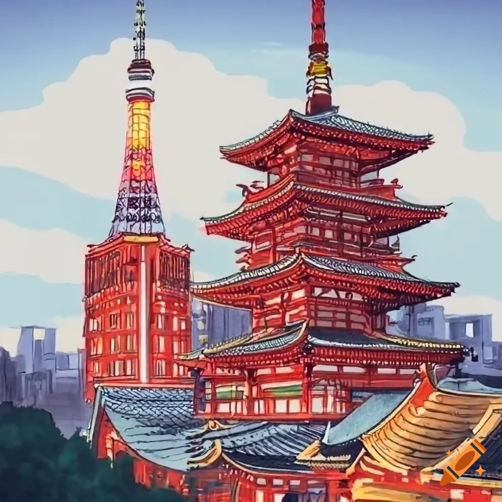 Poster of Tokyo with main monuments on Craiyon