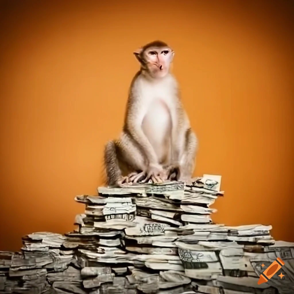 Monkey standing on piles of cash on Craiyon