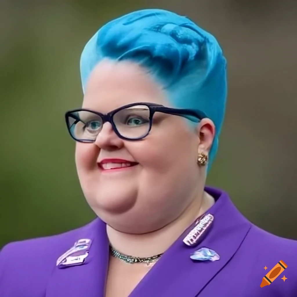 Image of a female politician in a blue tuxedo