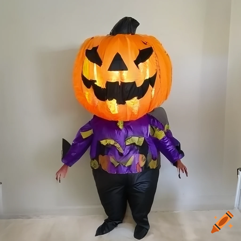 Realistic inflatable monster costume with a pumpkin head on Craiyon