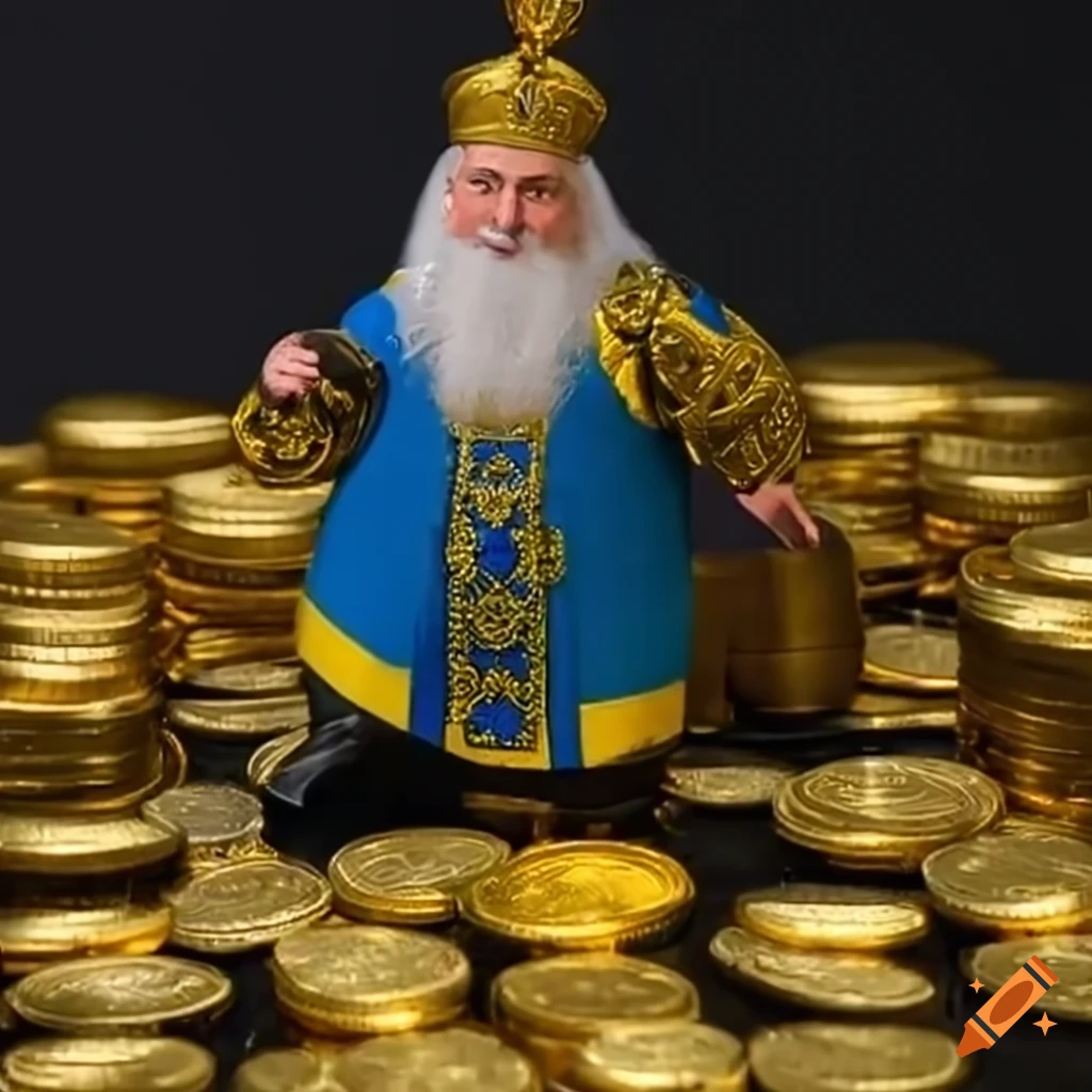 Painting of a dwarf surrounded by gold coins on Craiyon