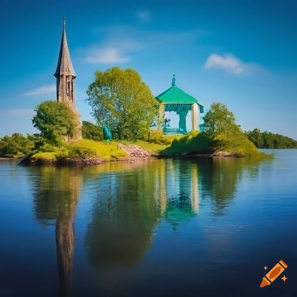 Scenic river view with small islands and beautiful sky on Craiyon