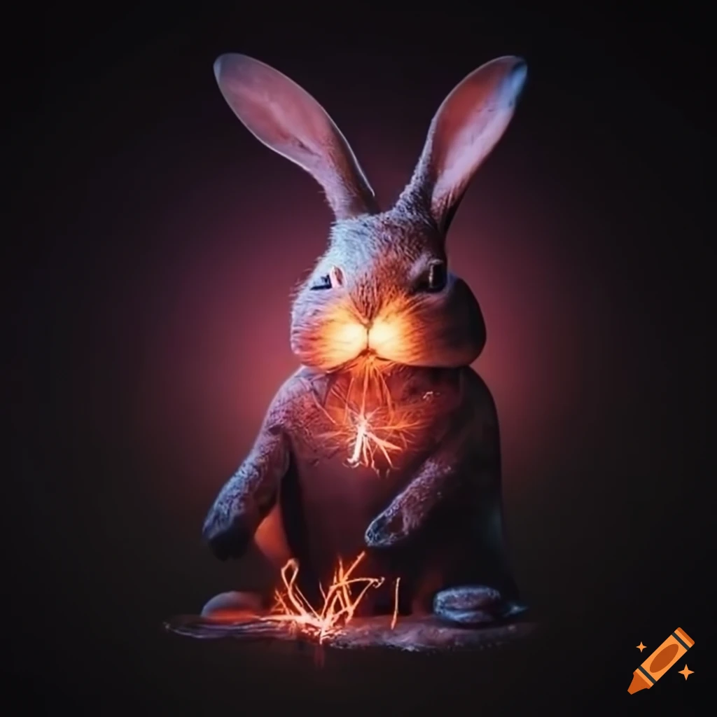 Rabbit wearing a space helmet while welding