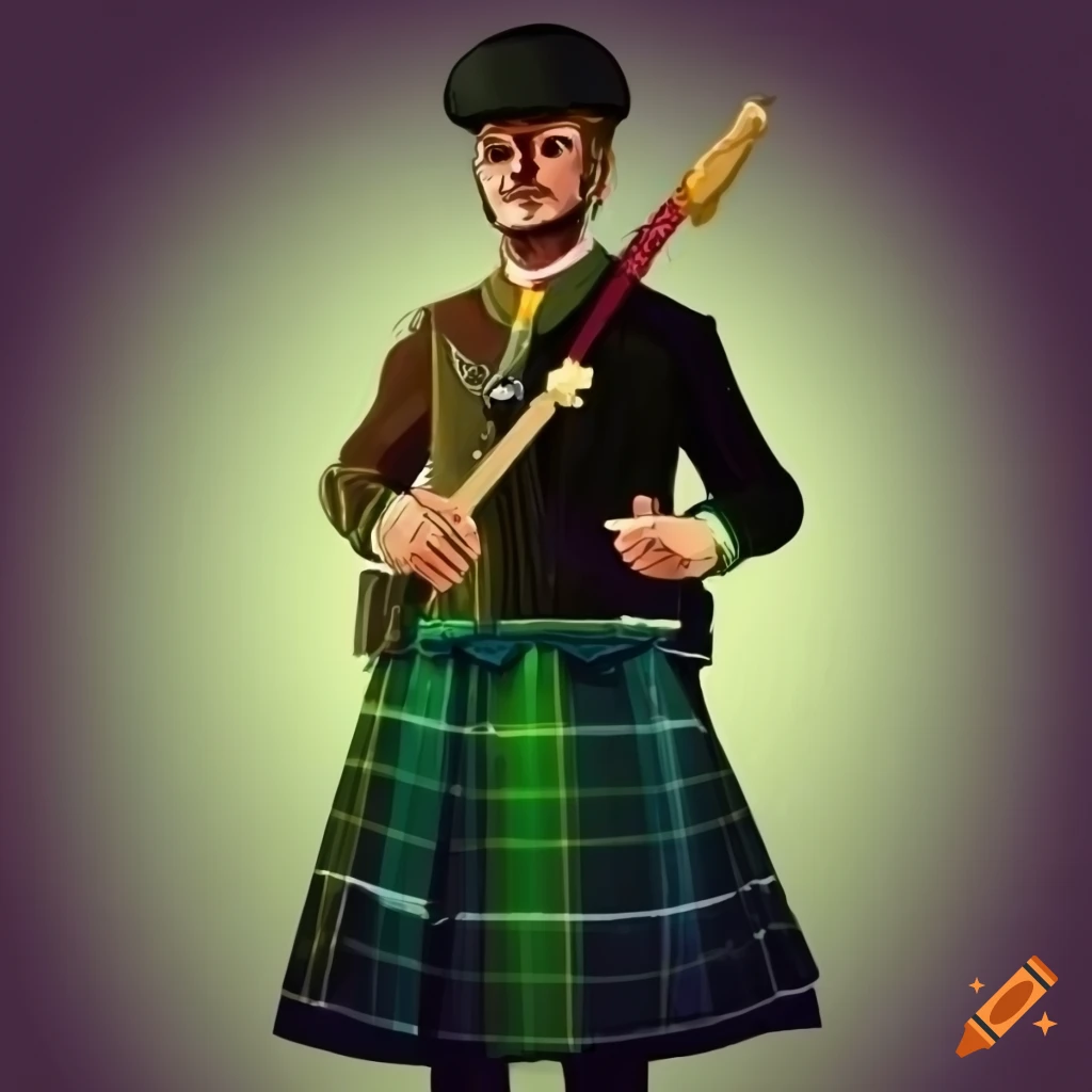 Illustration of a drummer in san sebastian wearing a scottish costume ...