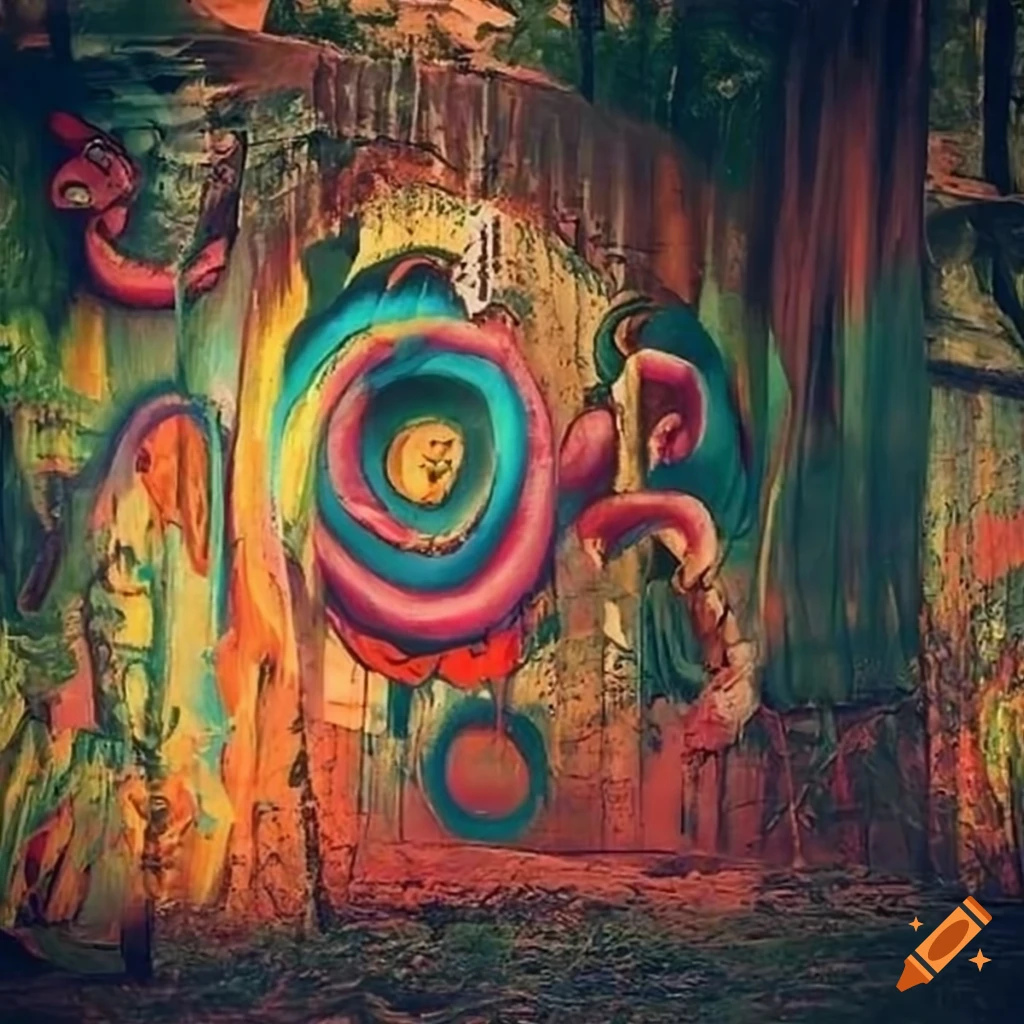 Surrealist circus with graffiti and swamp trails on Craiyon