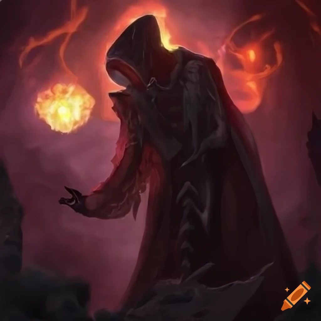 Art of a dark masked mage with a glowing orb on Craiyon