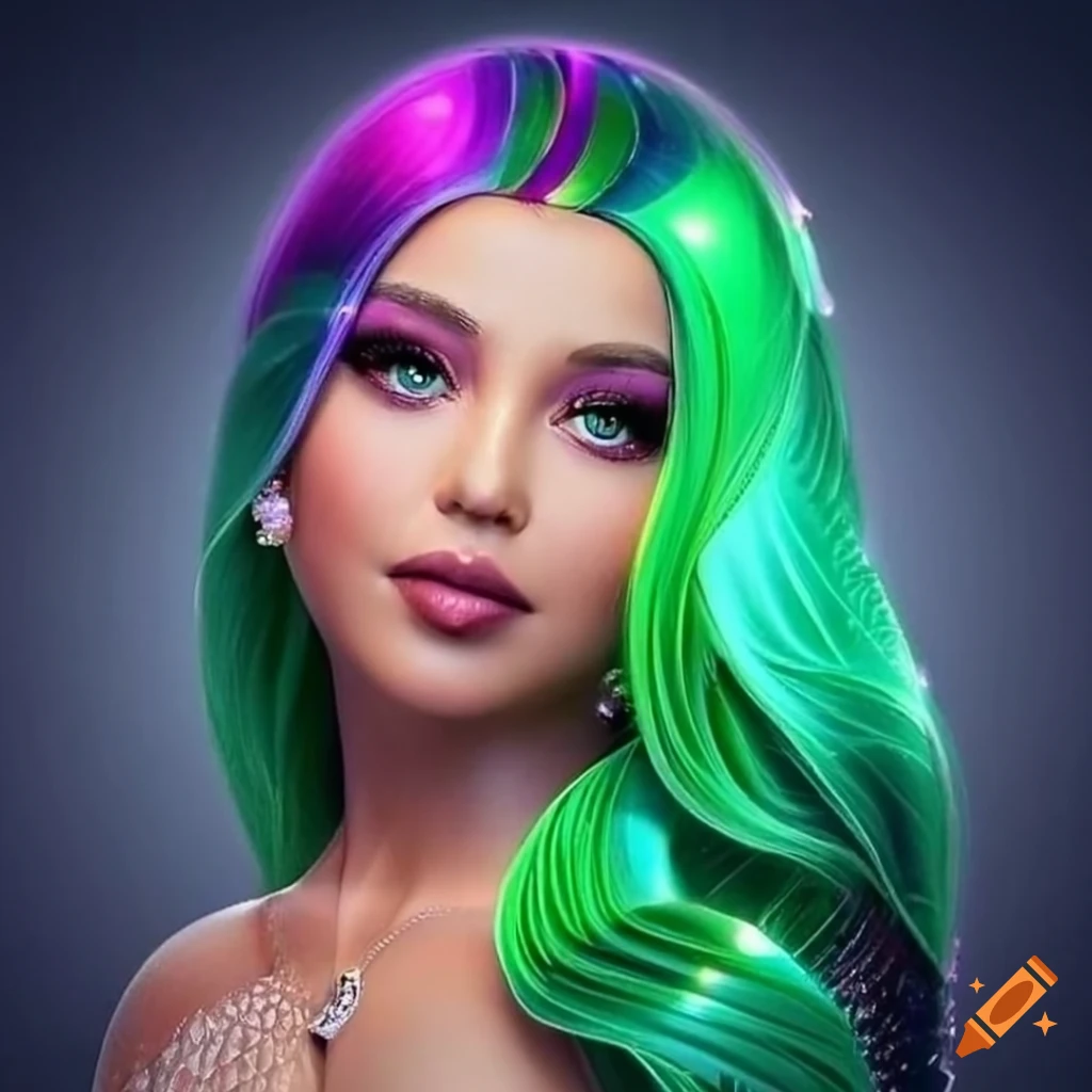 Hyper realistic artwork of a mermaid with emerald and diamond scales on ...