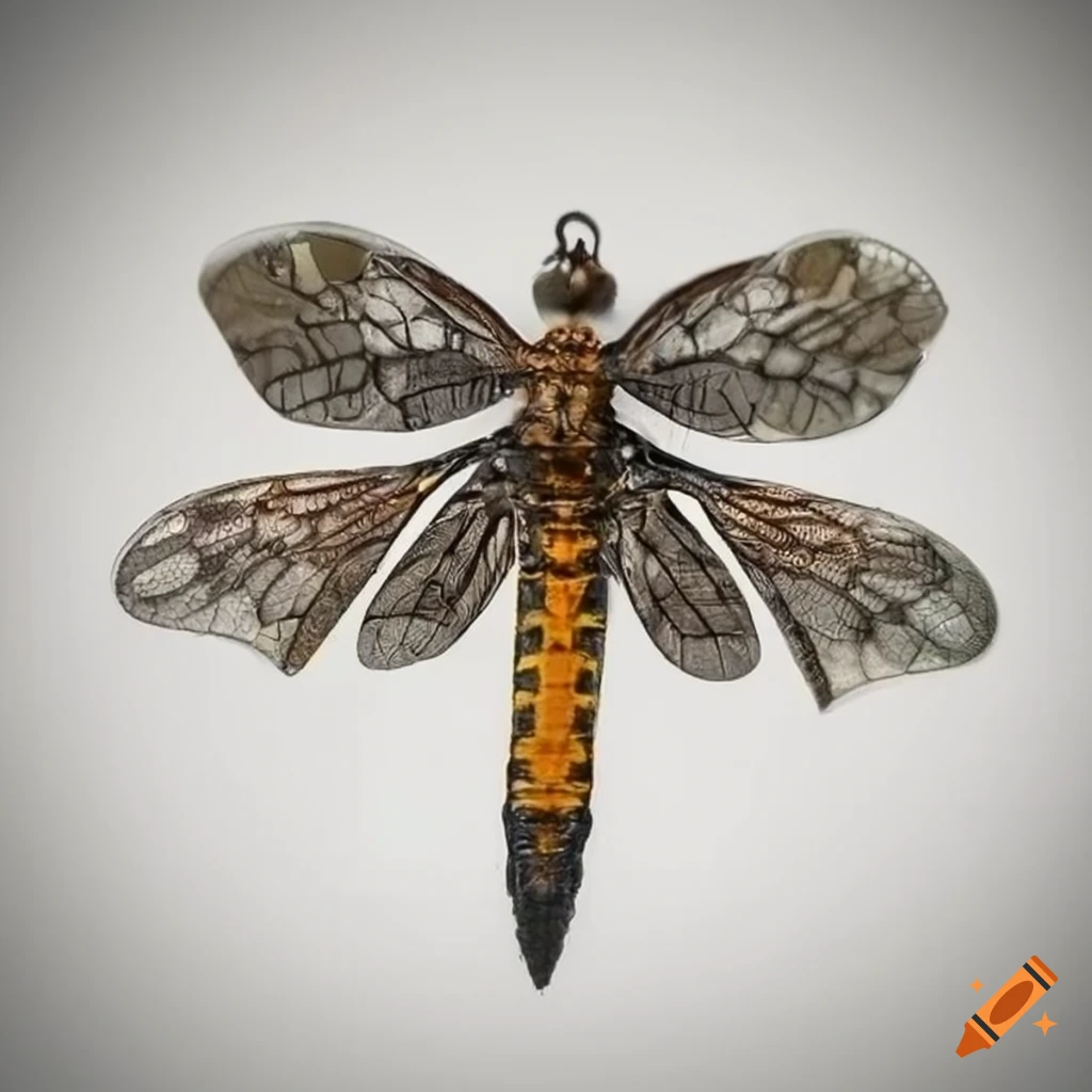 Intricate mounted dragonfly specimen on Craiyon