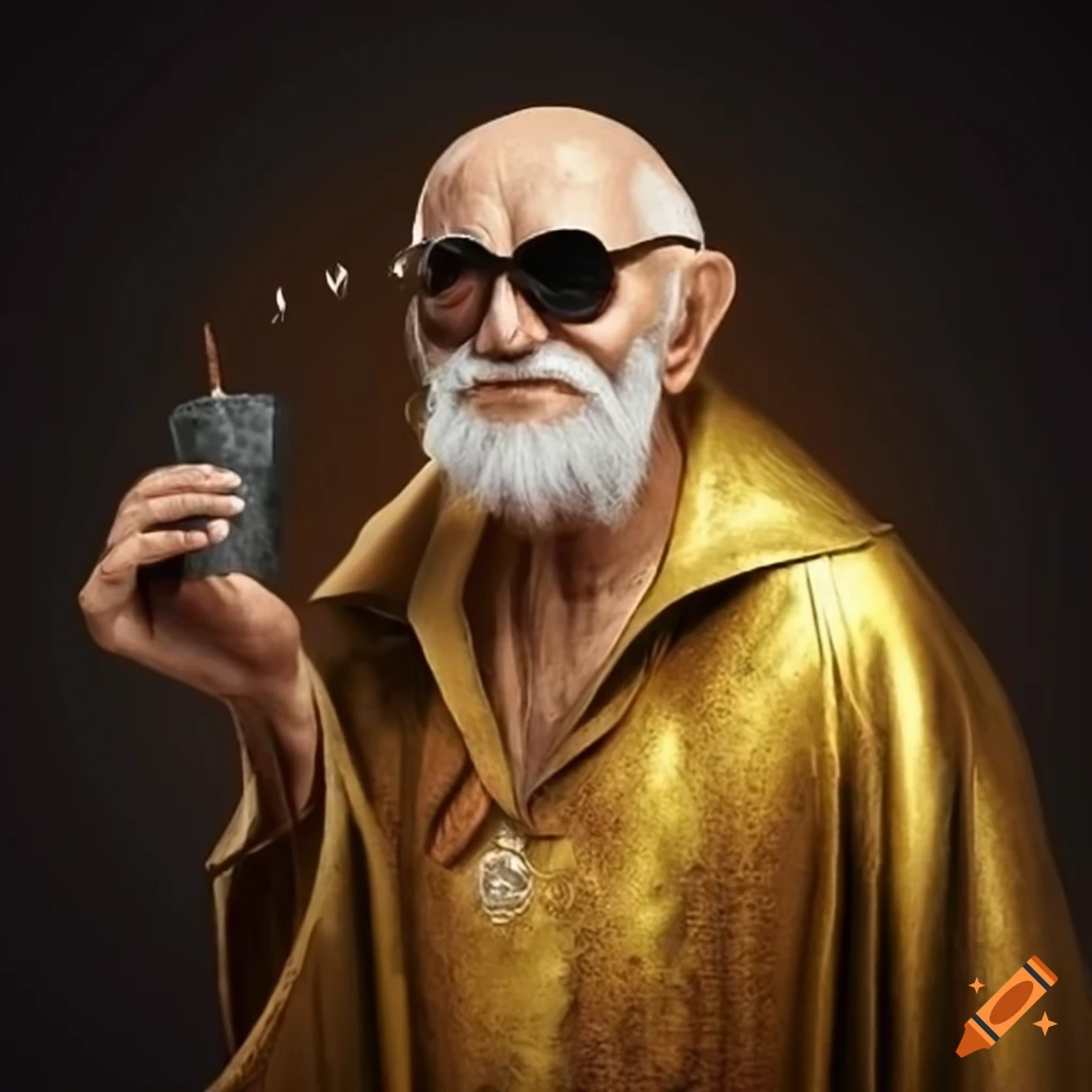 Bald monk with sunglasses and beard on Craiyon