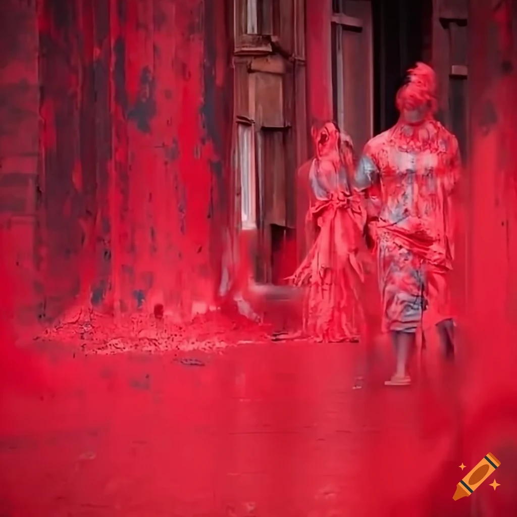 Street art with people covered in red paint on Craiyon