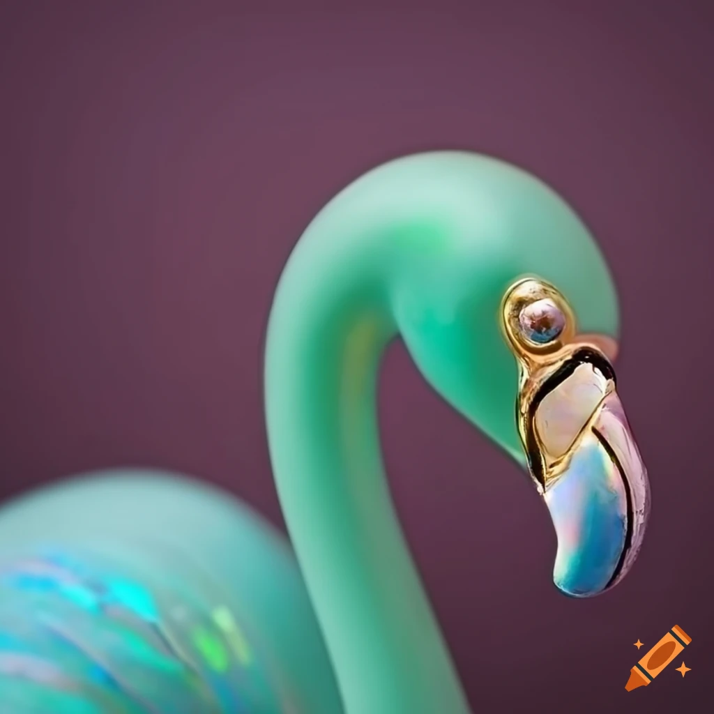 Elegant green flamingo with a pearl opal finish on Craiyon