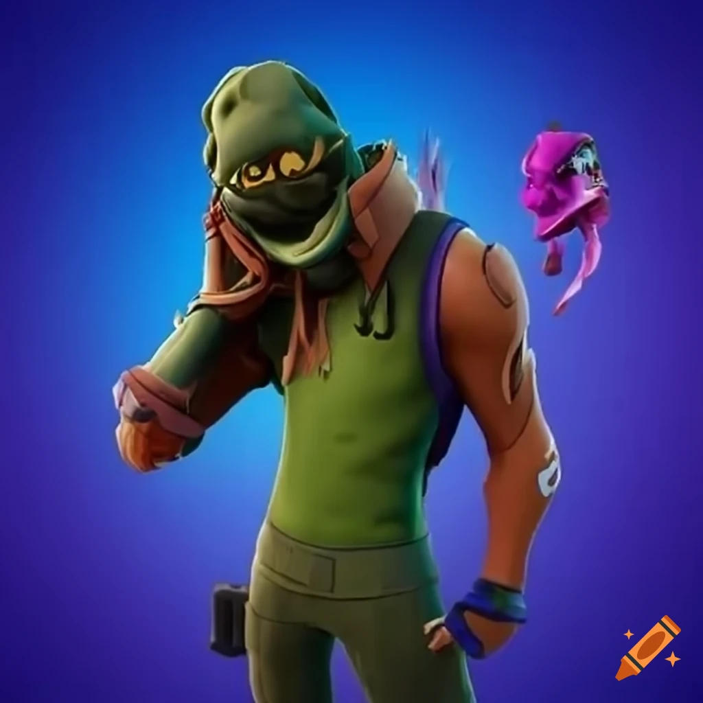 Fortnite branded brawler in green clothes laughing in a car on Craiyon