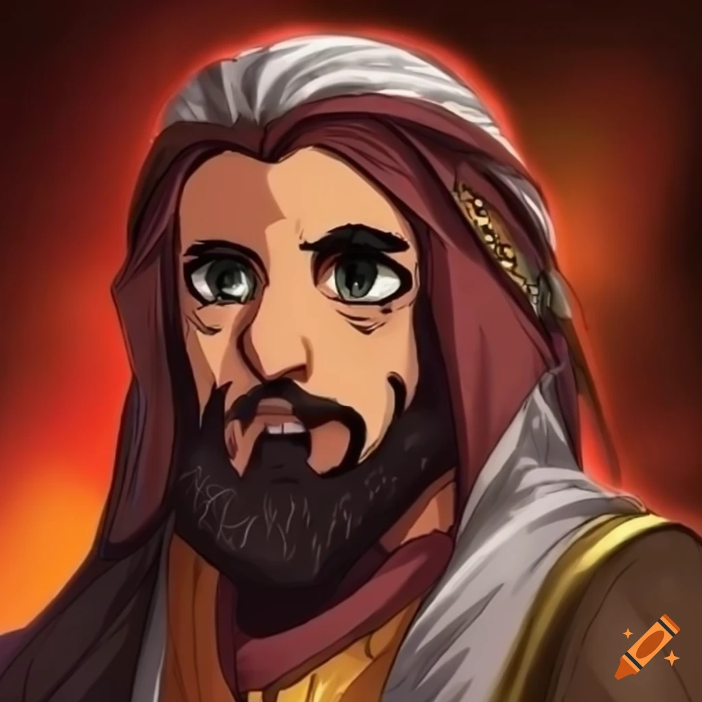Anime depiction of ibn arabi with a unique style