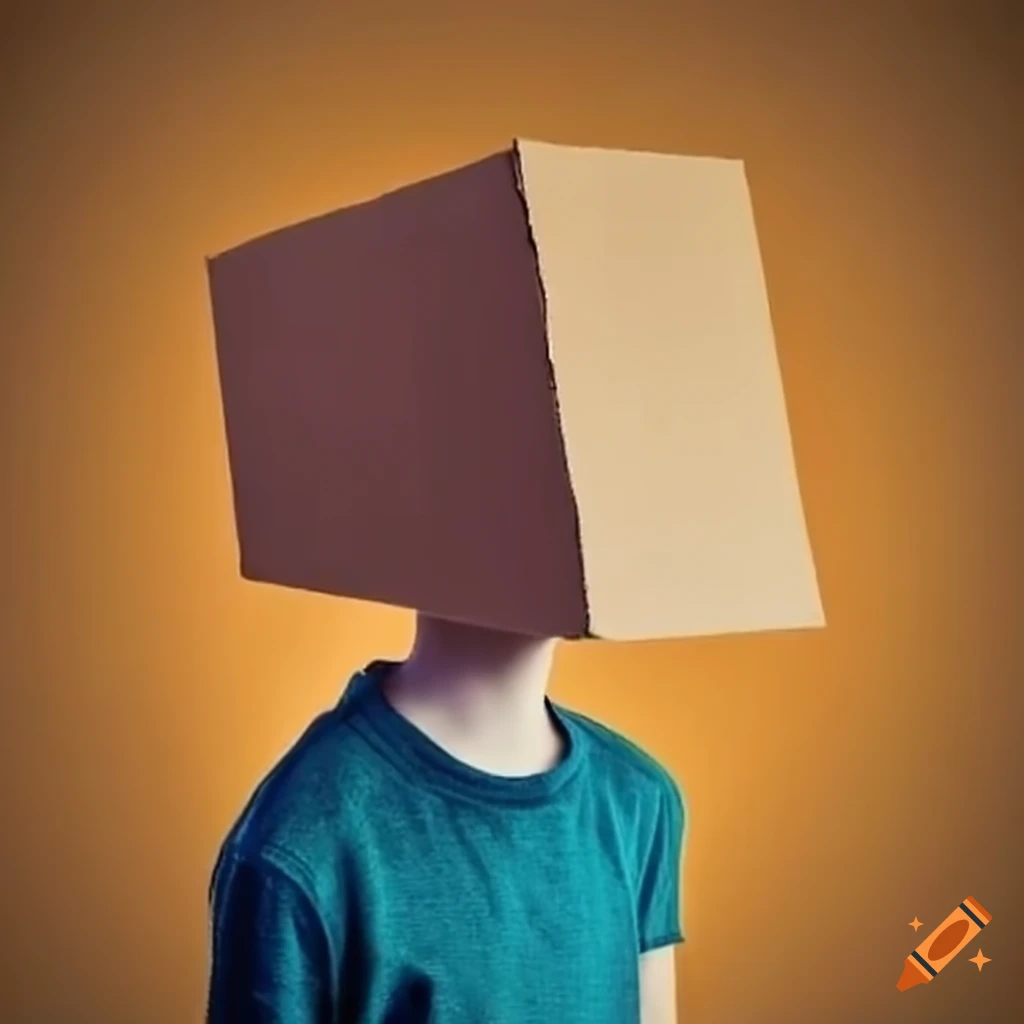 Teenage boy with cardboard on his head on Craiyon