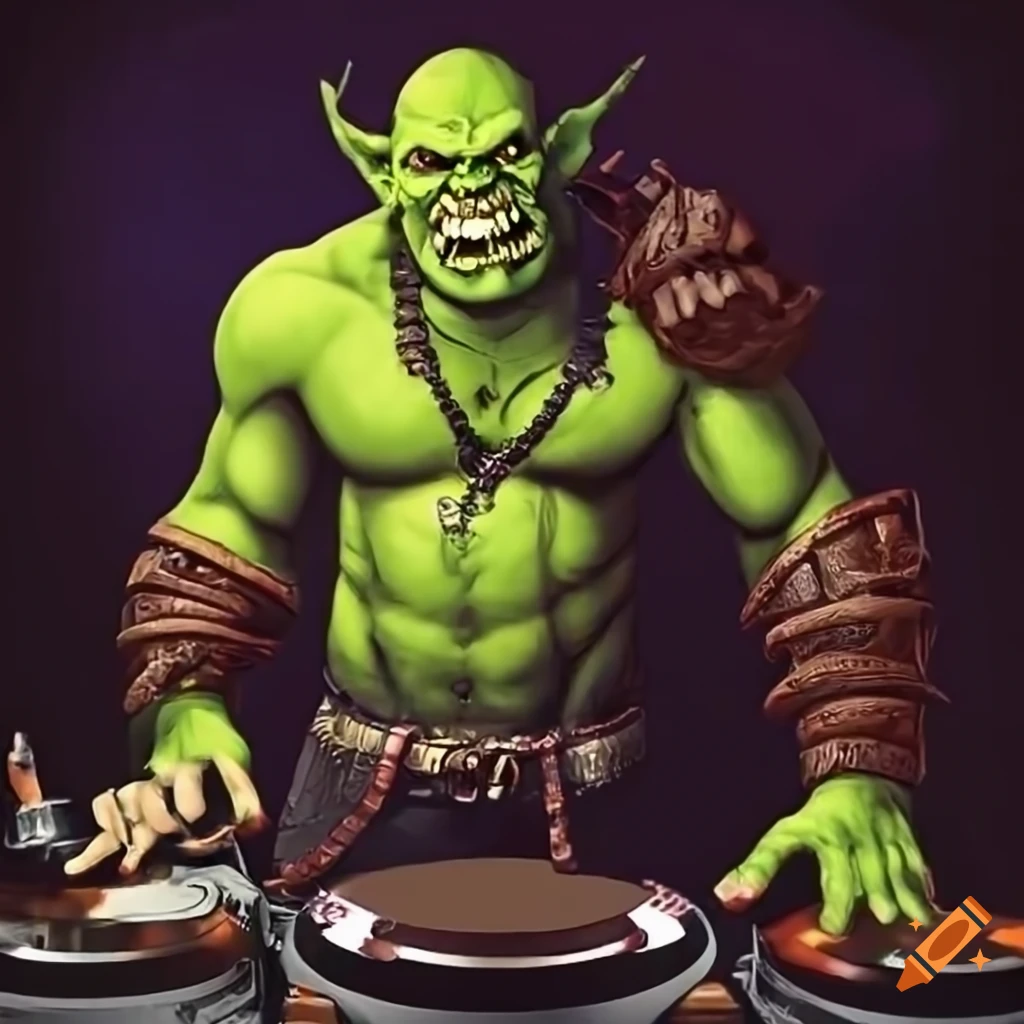 Orchestra of classic orcs performing music on Craiyon