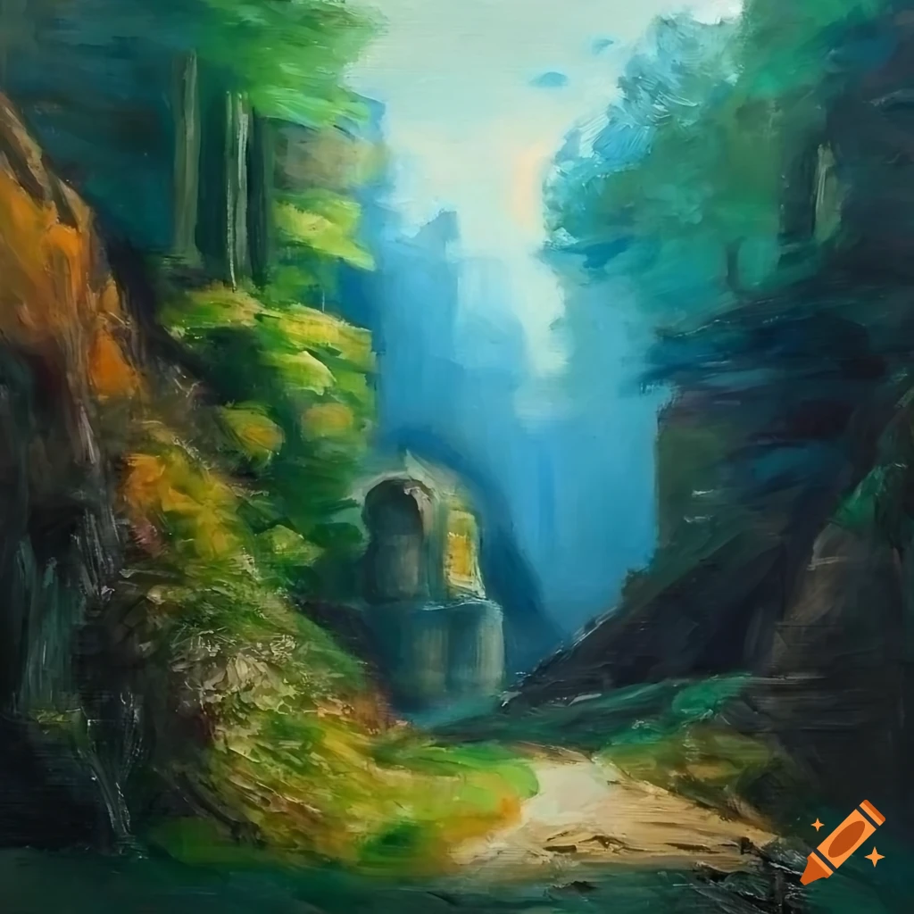 Oil painting of ruins in Middle-earth on Craiyon