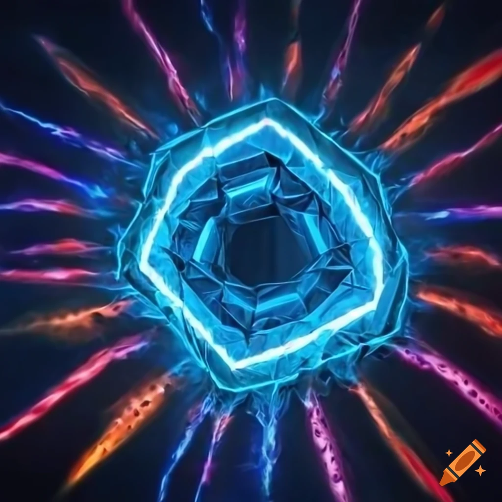 Neon fire polyhedron underwater artwork on Craiyon