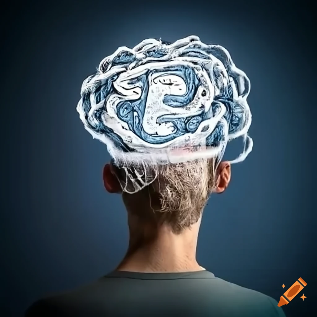 Artistic representation of voices in a man's head on Craiyon
