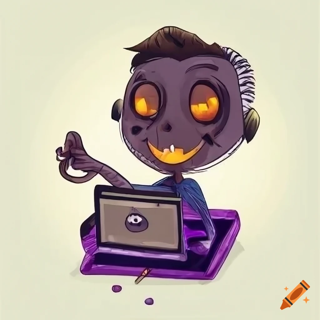Cartoon illustration of a programmer in halloween theme on Craiyon