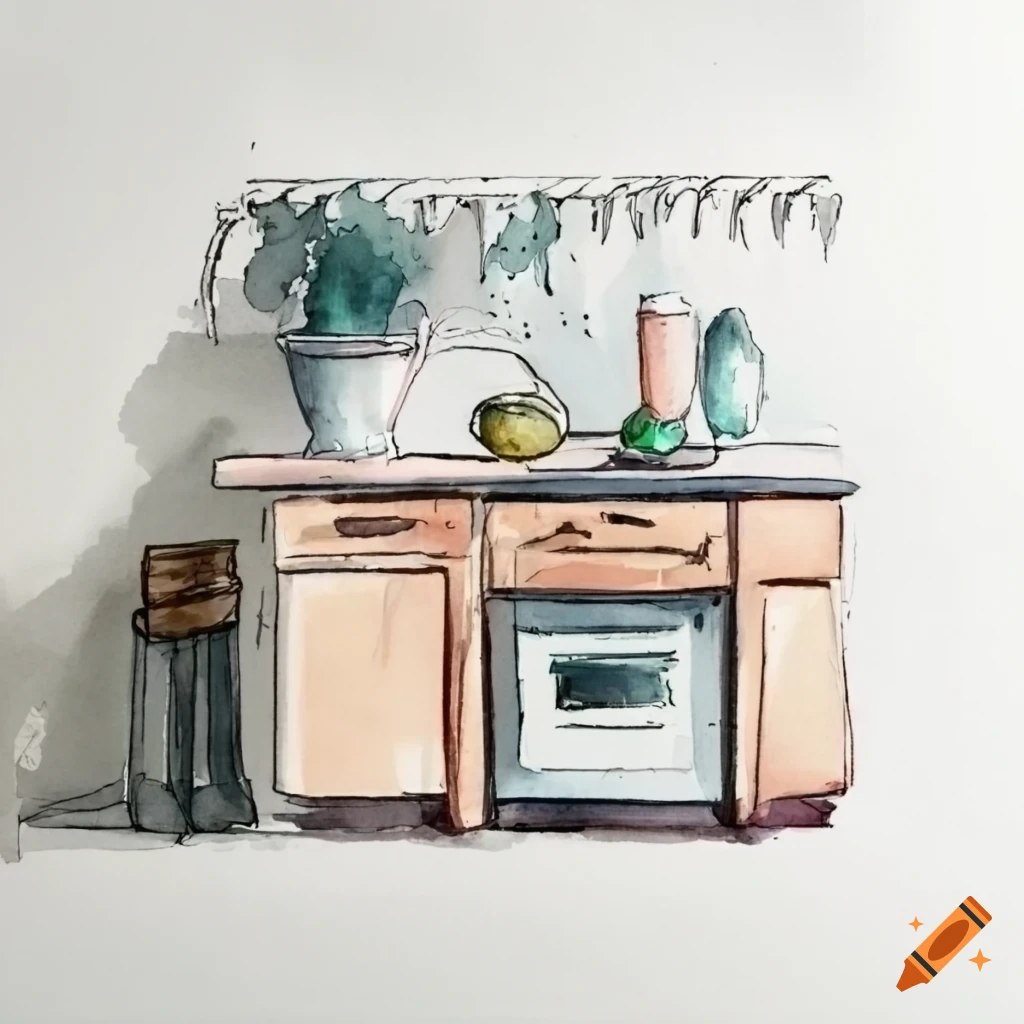 Modern kitchen with one-point perspective drawing on Craiyon