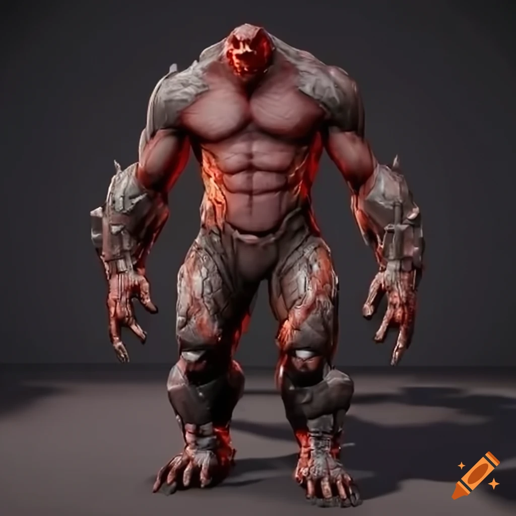 Unreal engine 5 black-rocky golem with red eyes and long hair on Craiyon