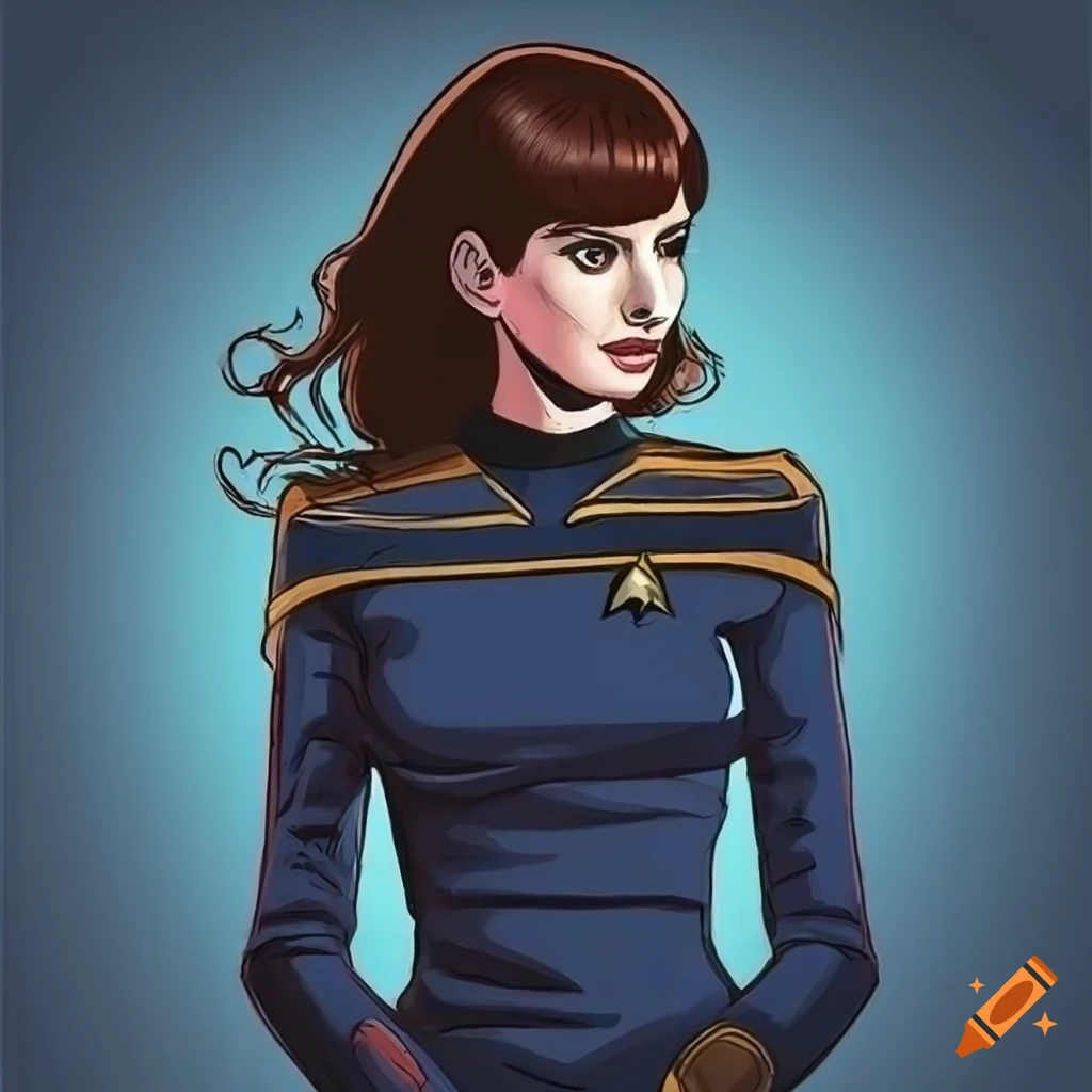 Anne Hathaway as starship captain in sci-fi art on Craiyon
