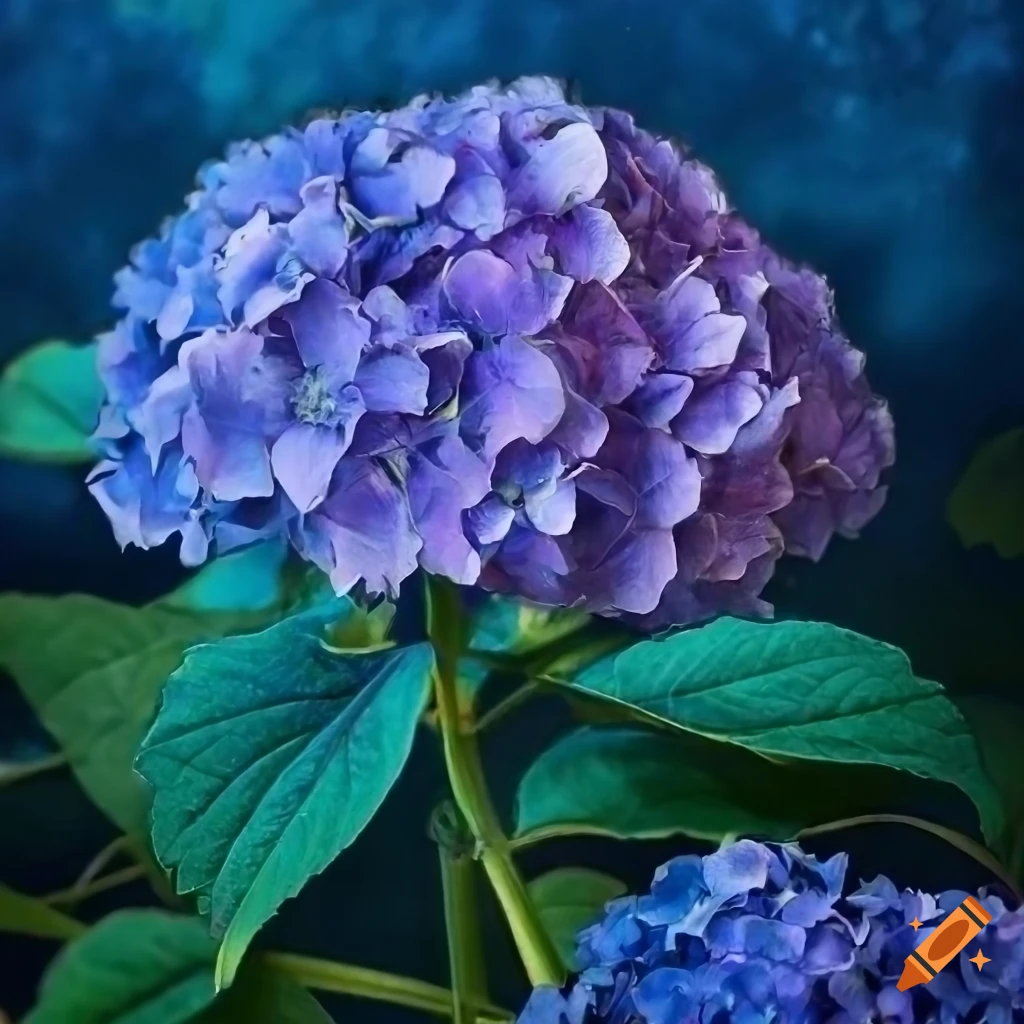 Art nouveau style painting of purple hydrangea on Craiyon