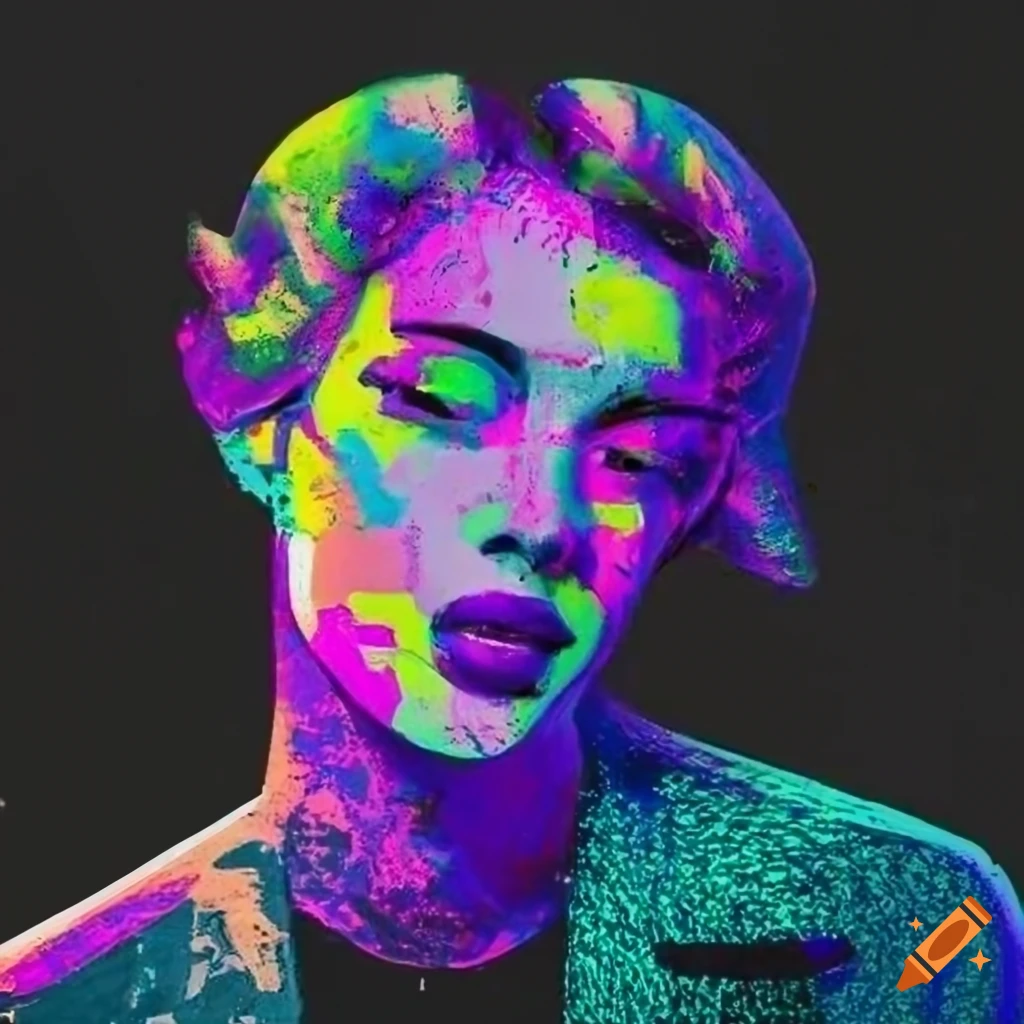 Neo-pop surreal portrait with graffiti overlay on Craiyon