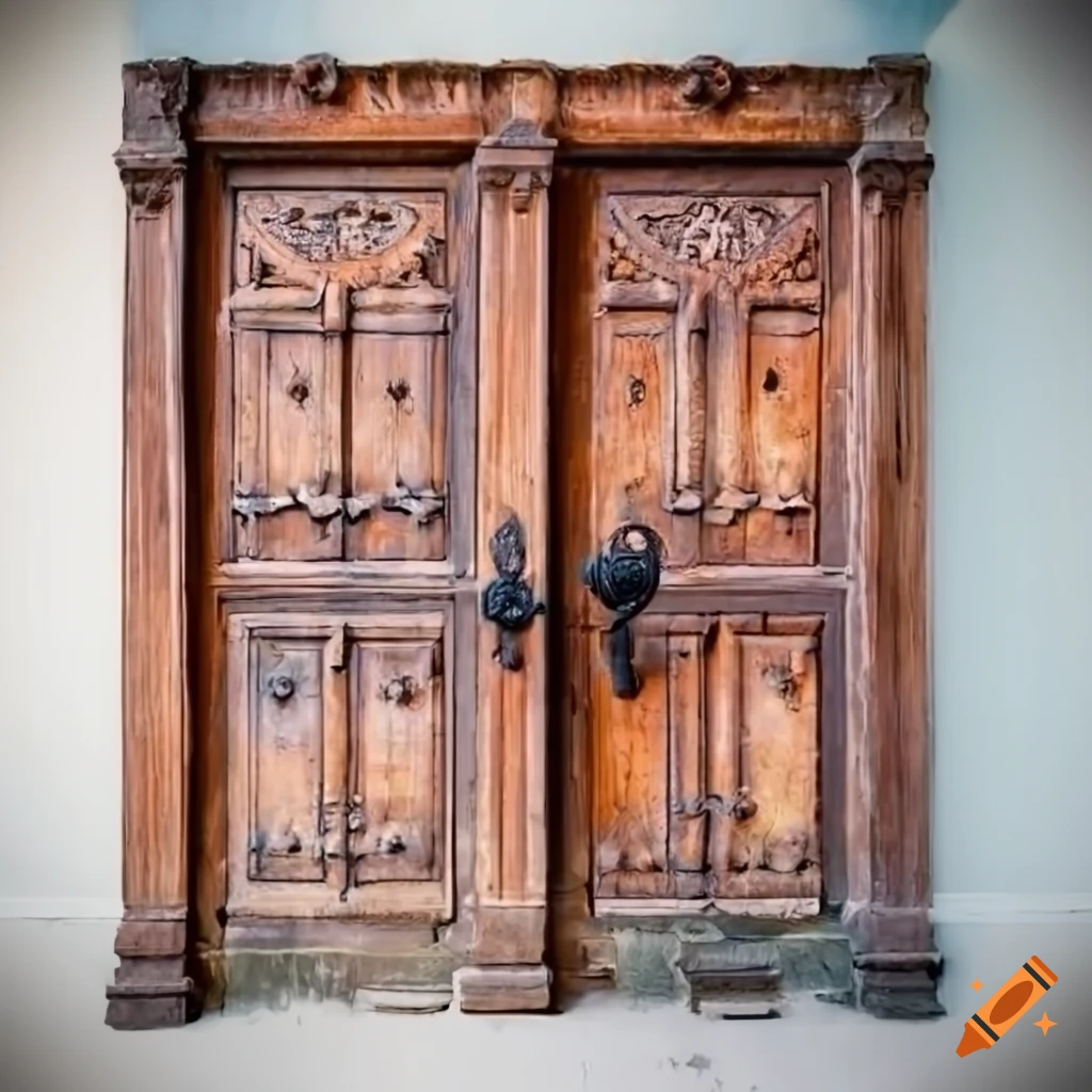 Ancient door on a white background on Craiyon