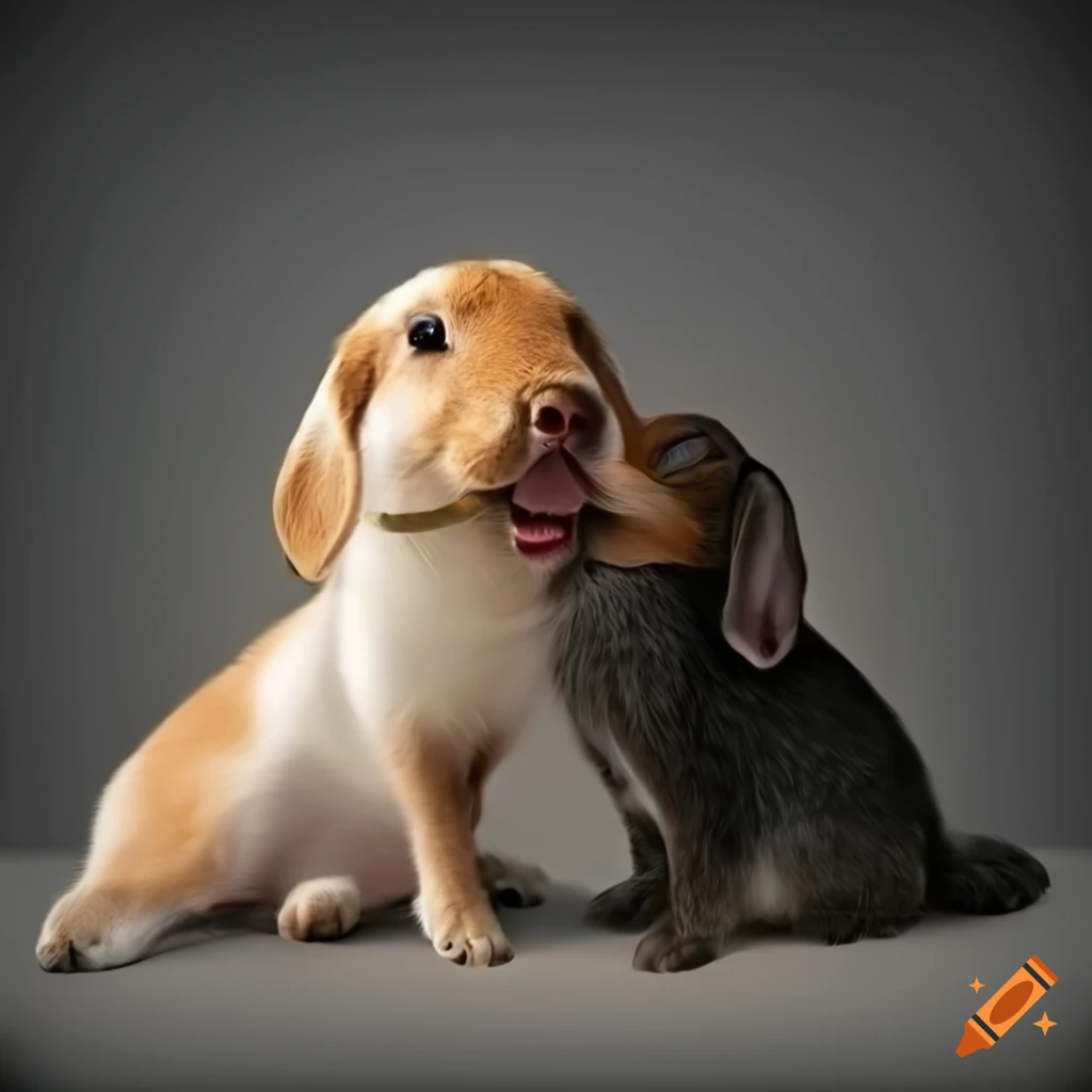 Adorable image of a rabbit kissing a dog on Craiyon