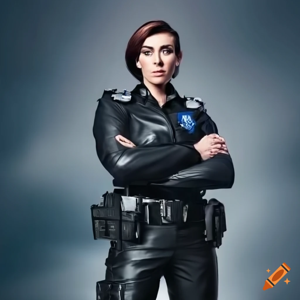 Detailed photograph of two hugging police women on Craiyon