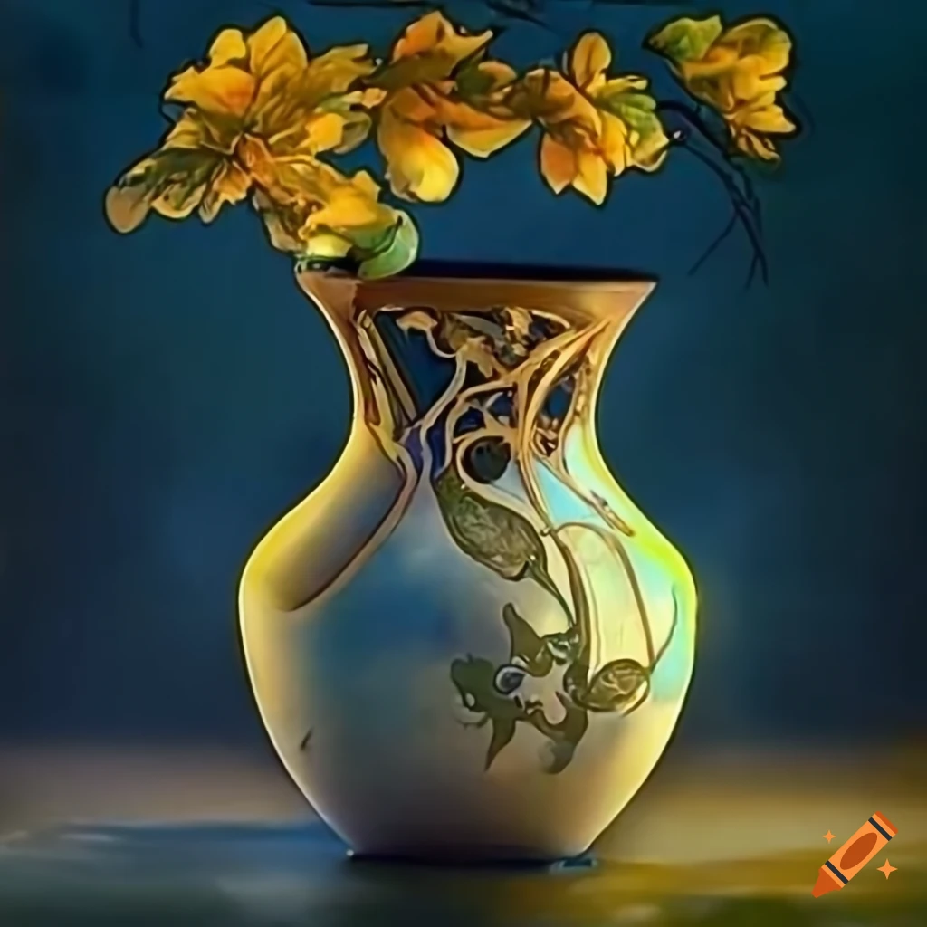 Photo-real painting of an art nouveau vase on Craiyon