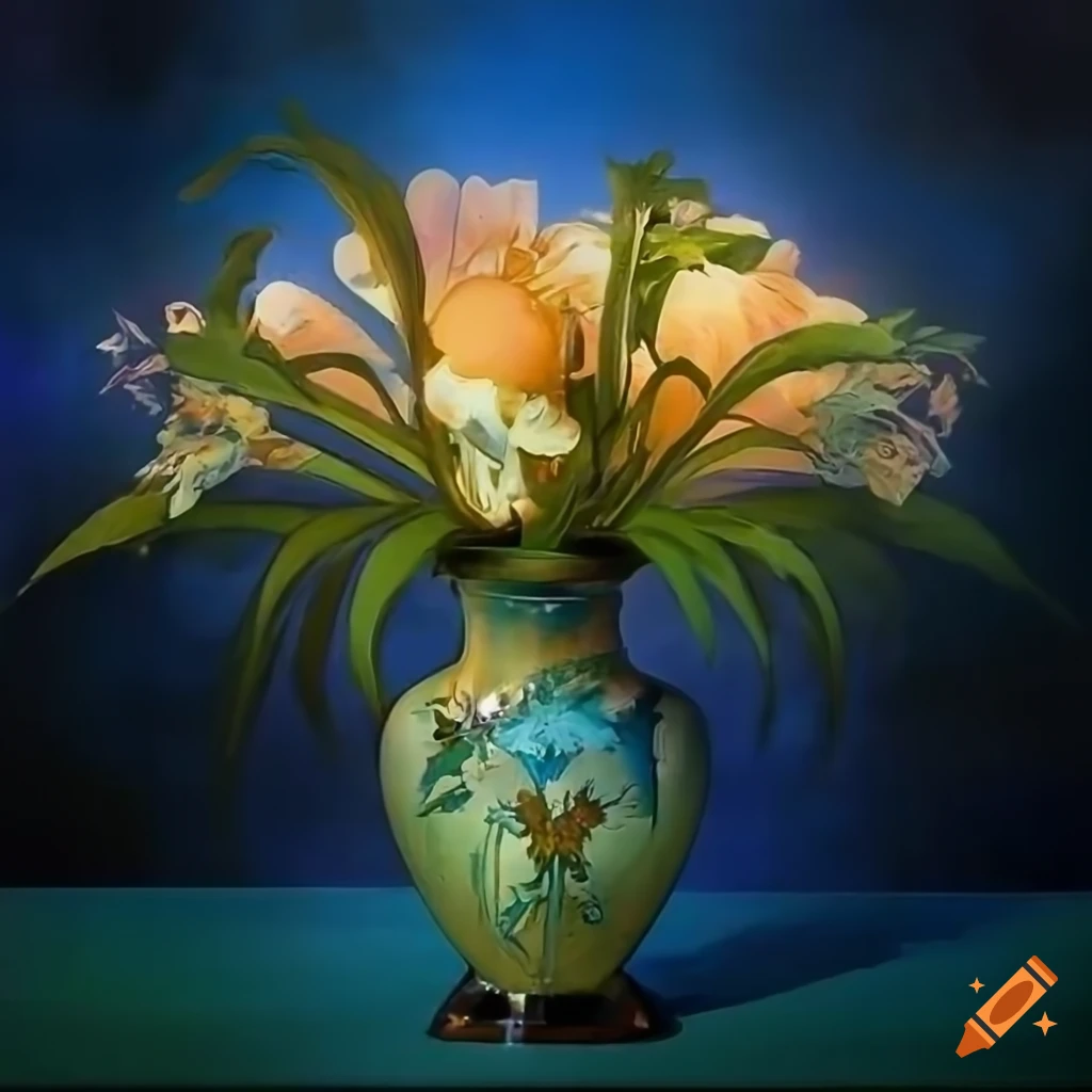 Art nouveau style painting of a decorative vase on Craiyon