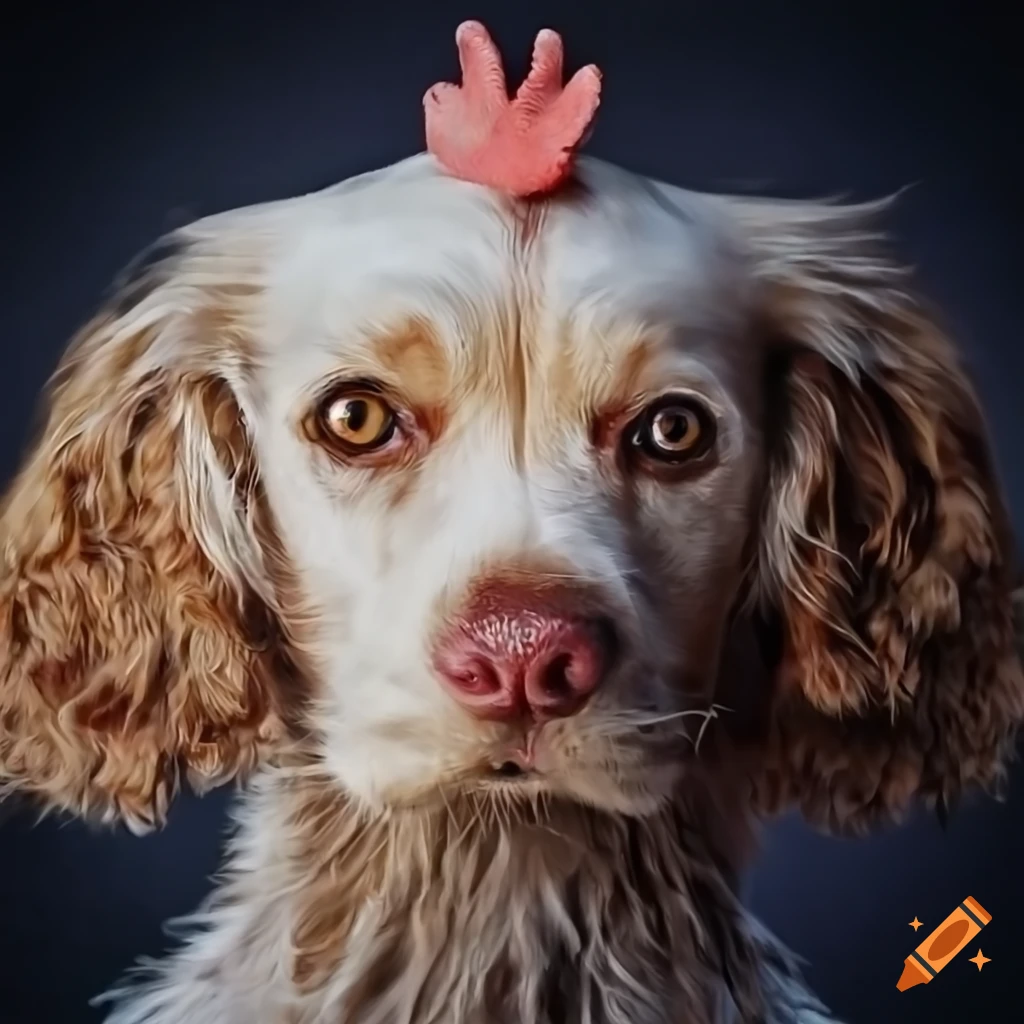 Chicken with the head of a spaniel standing in a savanna on Craiyon
