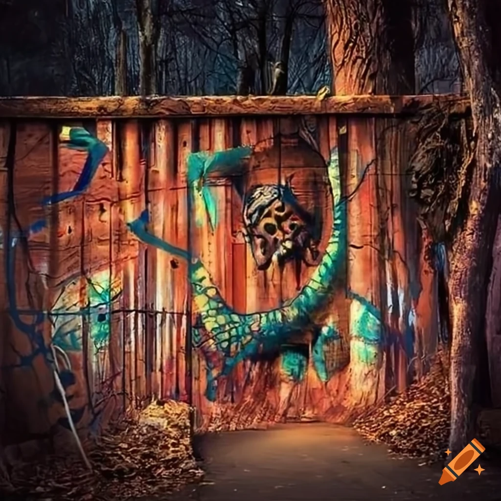 Surrealist circus in a swamp with graffiti on Craiyon